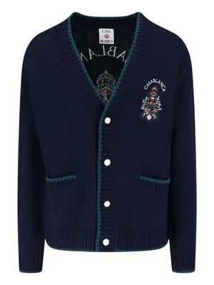 Casablanca Wool-cashmere V-neck Emblem Cardigan - Blue