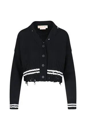 Marni Cotton Distressed Button-up Sweater - Black