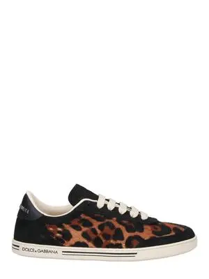 Dolce & Gabbana Leopard Print Hair-on Calf Leather Lace-up Sneakers - Brown