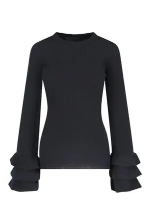 Valentino Garavani Wool-blend Viscose Sweater With Ruffle Detail - Black