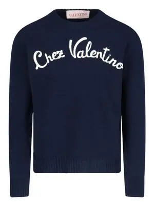 Valentino Garavani Chez " Embroidered Crew Neck Sweater - Blue
