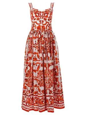 Dolce & Gabbana Printed Poplin Maxi Dress - Orange