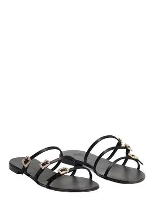 TEMPERLEY LONDON X Giuseppe Zanotti Embellished Satin Flat Sandals - Black