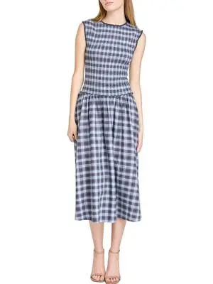 WAYF Adeline Smocked Cotton Midi Dress - Blue