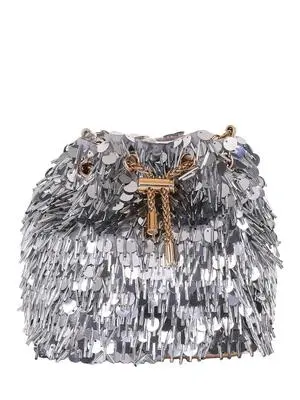 Badgley Mischka Piper Sequin And Bugle Bead Bucket Bag - Silver Gold