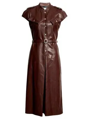 Alexander McQueen Leather Midi Shirtdress - Lacquer
