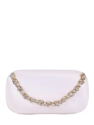 Badgley Mischka Celestine Satin Minaudiere With Crystal Necklace Handslip - White