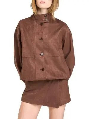WAYF Parker Faux Suede Bomber Jacket - Chocolate