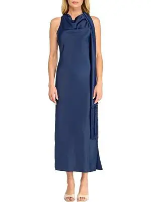 SOCIALITE Sash Detail Satin Maxi Dress - Navy