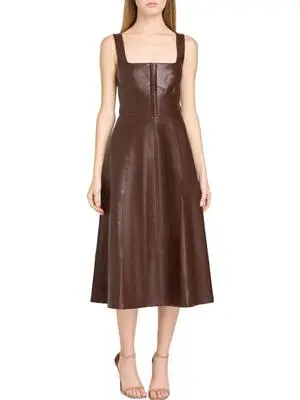 WAYF WAYF Leonie Faux Leather Fit & Flare Midi Dress Espresso
