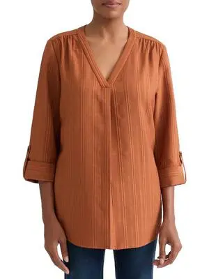 Jones New York Textured Stripe V-neck Tunic Top - Maple Spice