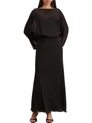 EVER NEW Helena Draped Long Sleeve Maxi Dress - Black