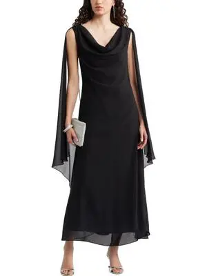 Chelsea28 Cowl Neck Maxi Cape Dress - Black
