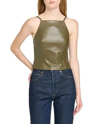 WAYF Veronica Faux Leather Cami Top - Olive