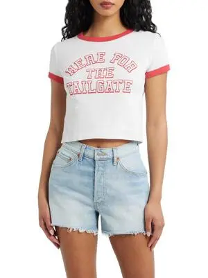 Junk Food Here For The Tailgate" Graphic Ringer Tee - White/red