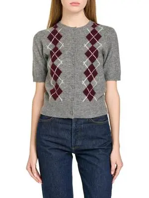 WAYF Esther Short Sleeve Cardigan - Grey