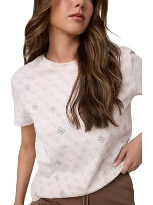 Guess 4g Rhombus Studded Logo T-shirt - Ivory Multi