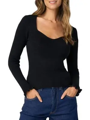 LIVERPOOL Ribbed Sweetheart Neck Sweater - Black
