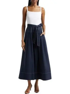CINQ À SEPT Cinq À Sept Olivia Mixed Media Midi Dress