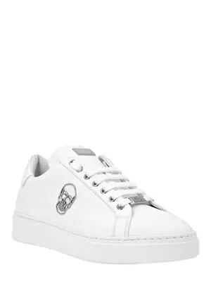 Philipp Plein Nappa Leather Low-top Sneakers With Skull Emblem - White