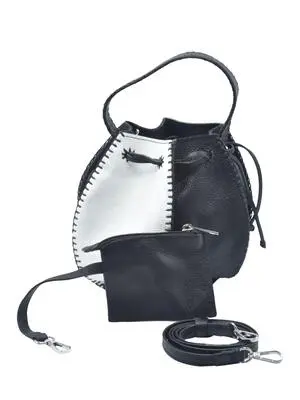 Carlos Falchi Handwoven Leather Bucket Bag With Removable Pouch - Black