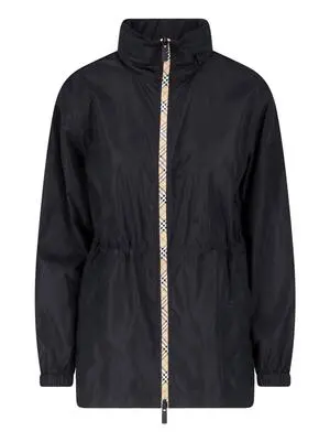Burberry Parka Jacket With Signature Check Detail - Black