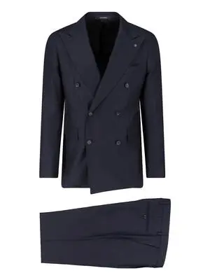 Tagliatore Double-breasted Suit In Virgin Wool - Black