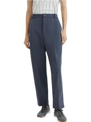 Brunello Cucinelli Tailored Pleated Jersey Trousers - Navy Blue