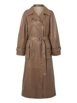 Brunello Cucinelli Belted Leather Trench Coat - Brown