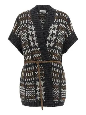 BRUNELLO CUCINELLI Brunello Cucinelli Houndstooth Pattern Short Sleeve Cardigan