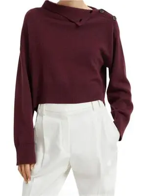 Brunello Cucinelli Cashmere Sweater With Button Detail - Amaranth