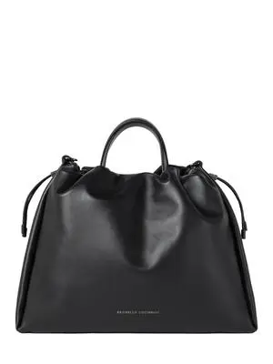 Brunello Cucinelli Mellow Monili Detailed Large Shopper Bag - Black