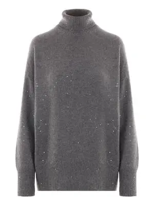 Brunello Cucinelli Sequin-trimmed Turtleneck Sweater - Dark Gray