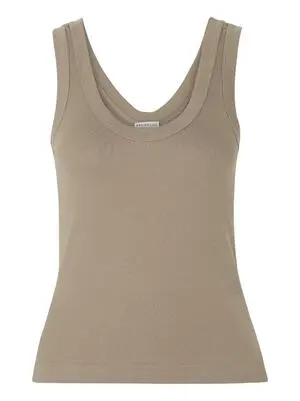 Brunello Cucinelli Embellished Stretch Ribbed Jersey Tank Top - Light Brown