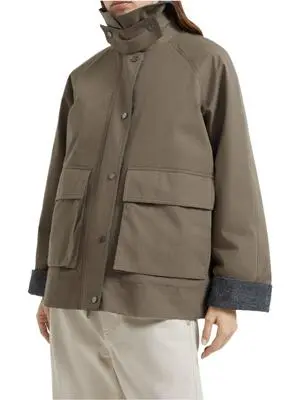 Brunello Cucinelli Funnel Neck Jacket With Pockets - Brown