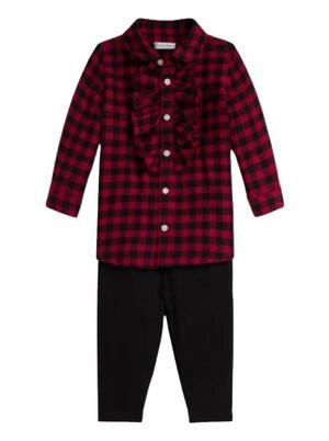 Polo Ralph Lauren Gingham Check Ruffled Trousers Set - Red/black