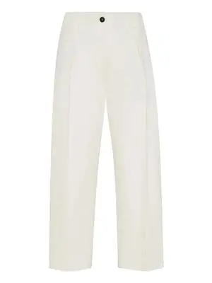 Brunello Cucinelli Pleated Cropped Trousers - White