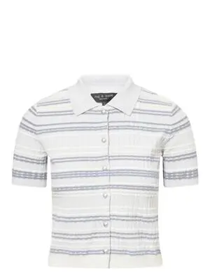 Rag & Bone Short Sleeve Knit Polo Shirt With Button Closure - Light Blue