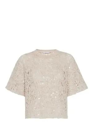 Brunello Cucinelli Sequin Embellished Short-sleeved T-shirt - Nude