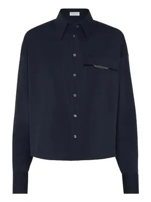 Brunello Cucinelli Long Sleeve Buttoned Shirt With Monili Decoration - Black