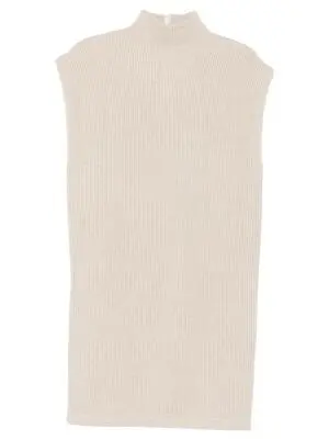 Brunello Cucinelli Ribbed High-neck Knit Dress - Nude