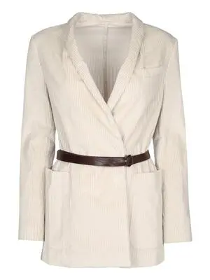 Brunello Cucinelli Long Sleeve Belted Jacket - White
