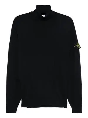 Stone Island Long-sleeved High-neck Sweater With Ribbed Details - Blue