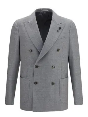 LARDINI Double-breasted Cropped Blazer - Gray