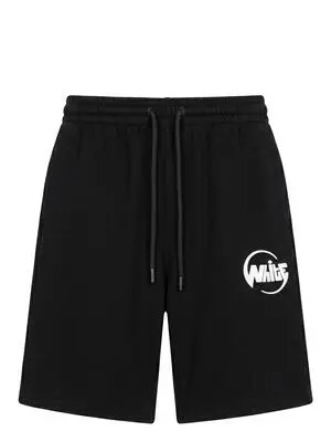 Off-White Elastic Waist Drawstring Shorts With Logo Detail - Black