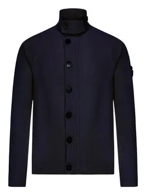 Stone Island Stone Island High Neck Button-Up Jumper Navy Blue