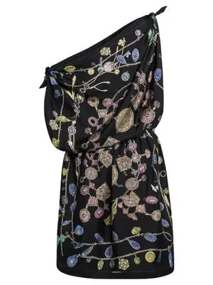 Versace Versace One-Shoulder Mini Dress With Jewellery Print Black