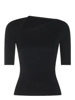 MAISON MARGIELA Short-sleeved Knit Top With Asymmetrical Neckline - Black