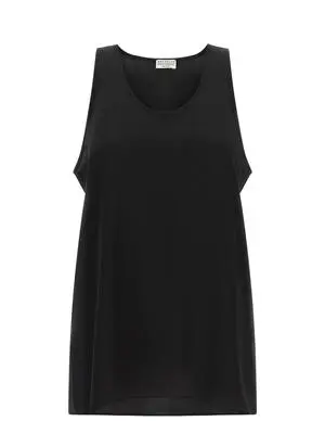 Brunello Cucinelli Sleeveless Silk Top With Asymmetrical Hem - Black