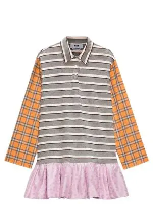 MSGM Striped And Checked Panel Mini Dress - Gray